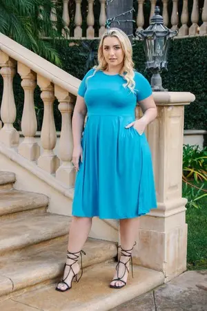 24SEVEN COMFORT APPAREL A-line Midi Dress With Short Sleeves - Turquoise