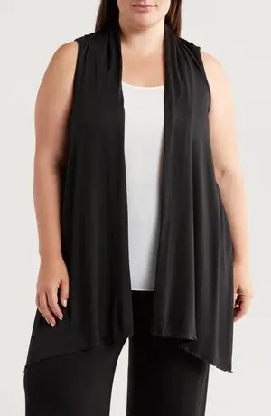 24SEVEN COMFORT APPAREL Open Front Stretch Vest - Black