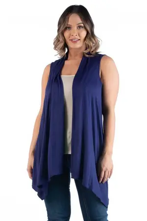 24SEVEN COMFORT APPAREL Asymmetric Open Front Cardigan Vest Navy