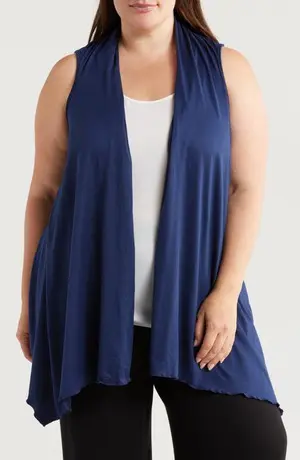 24SEVEN COMFORT APPAREL Open Front Stretch Vest - Navy