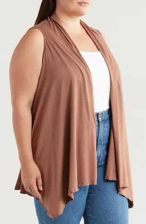 24SEVEN COMFORT APPAREL Open Front Stretch Vest - Nude
