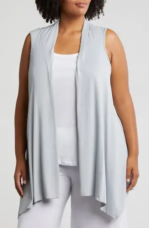 24SEVEN COMFORT APPAREL Open Front Stretch Vest - Slate