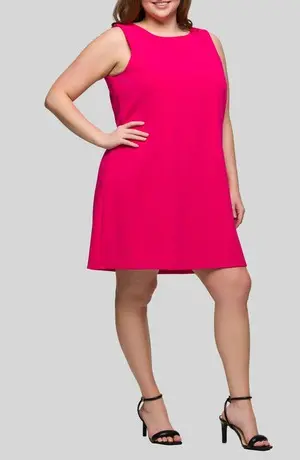 24SEVEN COMFORT APPAREL Sleeveless Jewel Neck Shift Dress - Pink