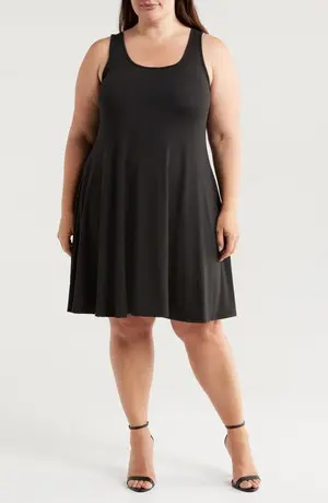 24SEVEN COMFORT APPAREL Stretch Fit & Flare Dress - Black