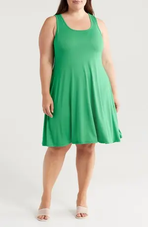 24SEVEN COMFORT APPAREL Stretch Fit & Flare Dress - Green