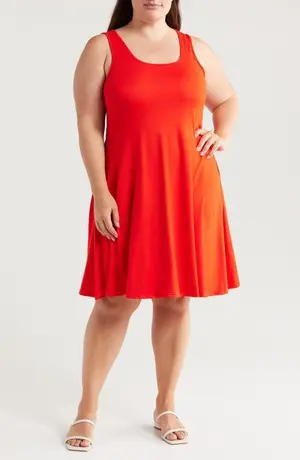 24SEVEN COMFORT APPAREL Stretch Fit & Flare Dress - Orange