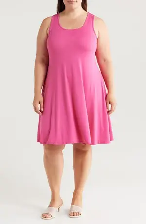 24SEVEN COMFORT APPAREL Stretch Fit & Flare Dress - Pink