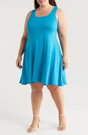 24SEVEN COMFORT APPAREL Stretch Fit & Flare Dress - Turquoise