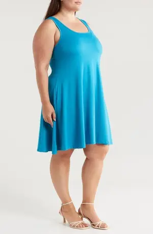 24SEVEN COMFORT APPAREL Stretch Fit & Flare Dress - Turquoise