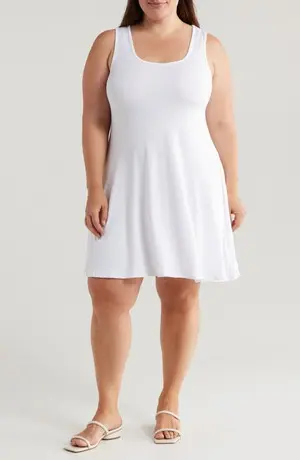 24SEVEN COMFORT APPAREL Stretch Fit & Flare Dress - White