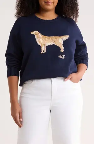 Ralph Lauren Dog Graphic Cotton Sweater - Refined Navy Blue/multi