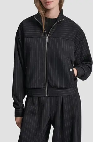 Dkny Pinstripe Zip Jacket - Black Pinstripe