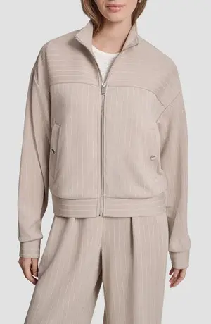 Dkny Pinstripe Zip-front Jacket - Pebble Pinstripe