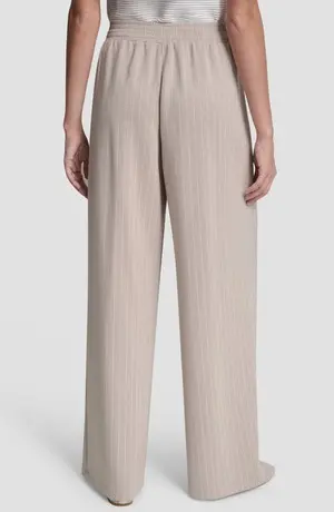Dkny Pinstriped Pleat Front Wide Leg Pants - Pebble Pinstripe