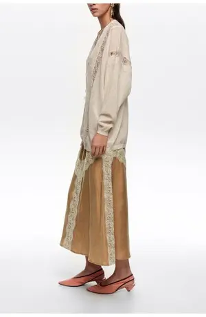 Bimba Y Lola Lace-detailed Flared Midi Skirt - Toffee
