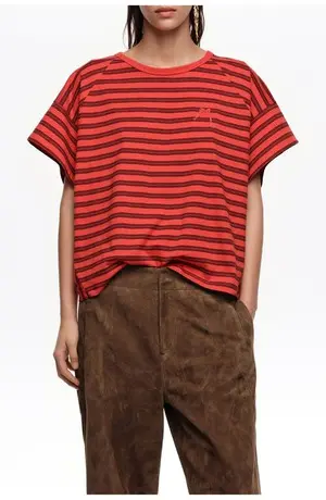 Bimba Y Lola Striped Cropped T-shirt With Embroidered Logo - Red