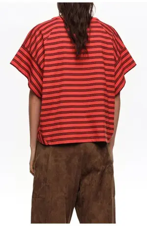 Bimba Y Lola Striped Cropped T-shirt With Embroidered Logo - Red