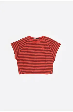 Bimba Y Lola Striped Cropped T-shirt With Embroidered Logo - Red