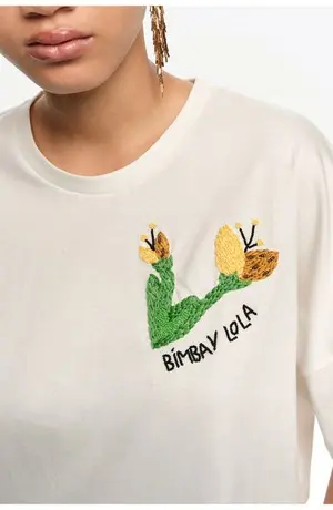 Bimba Y Lola Hand-embroidered Logo T-shirt - Ivory