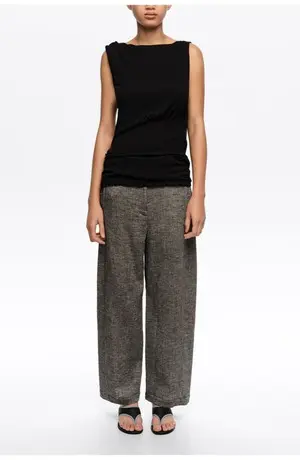 Bimba Y Lola Cotton Linen Barrel Leg Trousers - Grey