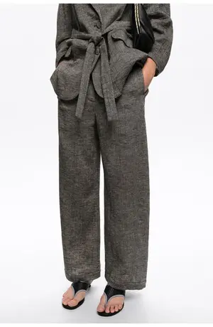 Bimba Y Lola Cotton-linen Blend Barrel Leg Trousers - Grey