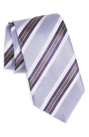 Canali Diagonal Stripe Silk Tie - Purple
