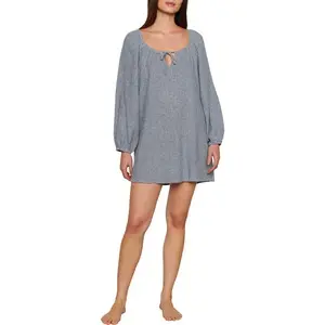 Eberjey Linen Blend Long Sleeve Nightgown Gingham White/navy
