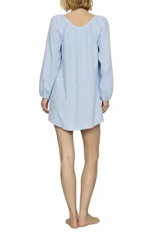 Eberjey Linen Blend Long Sleeve Nightgown - Gingham White/summer