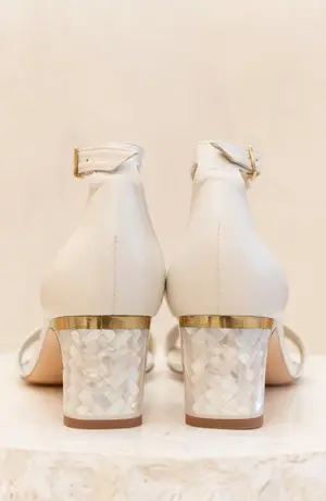 FREYA ROSE Chloe Ankle Strap Pearl Heel Sandal - Ivory