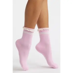 STEMS Pointelle Knit Stripe Quarter Socks Blush Pink