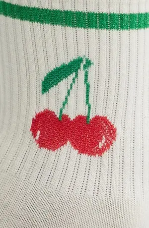 STEMS Cherry Metallic Stripe Grippy Crew Socks