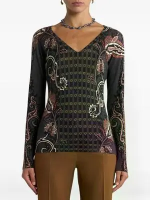 Etro Floral Paisley V-neck Top