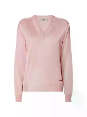 Fendi V-neck Stretch Sweater - Pink