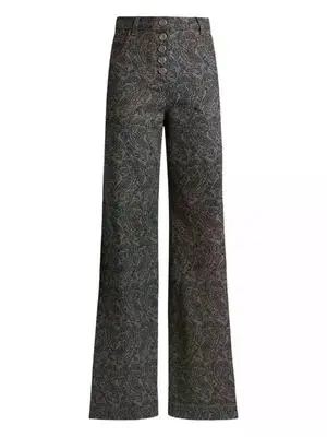 Etro Flared Paisley Jacquard Jeans - Grey