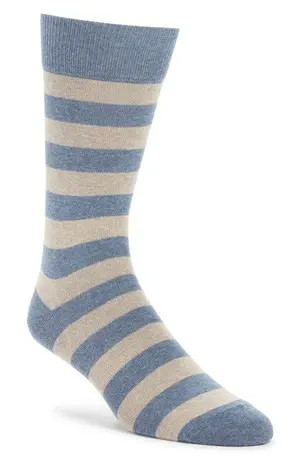 Nordstrom Stripe Cotton Blend Socks - Light Blue Tan Stripe