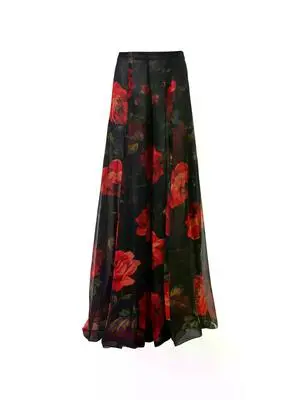 Carolina Herrera Rose-print Wide-leg Pants - Black