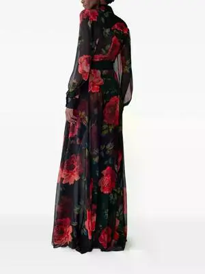 Carolina Herrera Rose-print Wide-leg Pants - Black