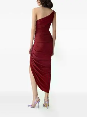 Carolina Herrera Asymmetric Ruched Midi Dress - Red