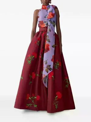 Carolina Herrera Rose-print Organza Top With Bow