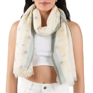 Vismaya Florette Woven Cotton Scarf - Ecru