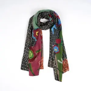 Vismaya Reversible Garden Patchwork Scarf - Rustic Indigo