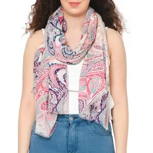 Vismaya Paisley Fringe Georgette Scarf - Multi