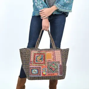 Vismaya Folklore Garden Patchwork Tote Bag