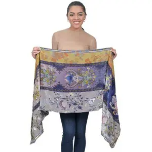 Vismaya Vintage Bloom Tapestry Style Scarf - Grey