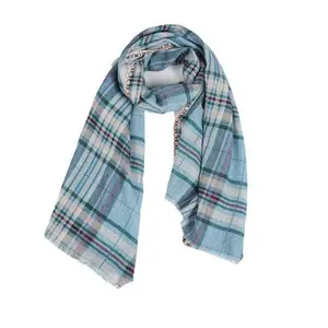 Vismaya Cabin Morning Plaid Wool Scarf - Blue