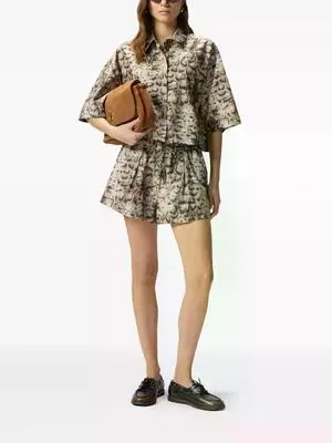 Pinko Cropped Cotton Poplin Snake Print Shirt With Metallic Appliqués