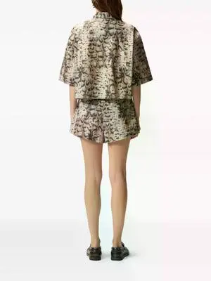 Pinko Cropped Cotton Poplin Snake Print Shirt With Metallic Appliqués