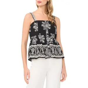 CECE DUPRAZ Printed Ruffle Hem Sleeveless Top - Rich Black