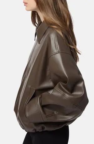 Apparis Ada Faux Leather Bomber Jacket - Deep Brown