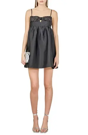 Endless Rose Rhinestone Bow Babydoll Mini Dress - Black